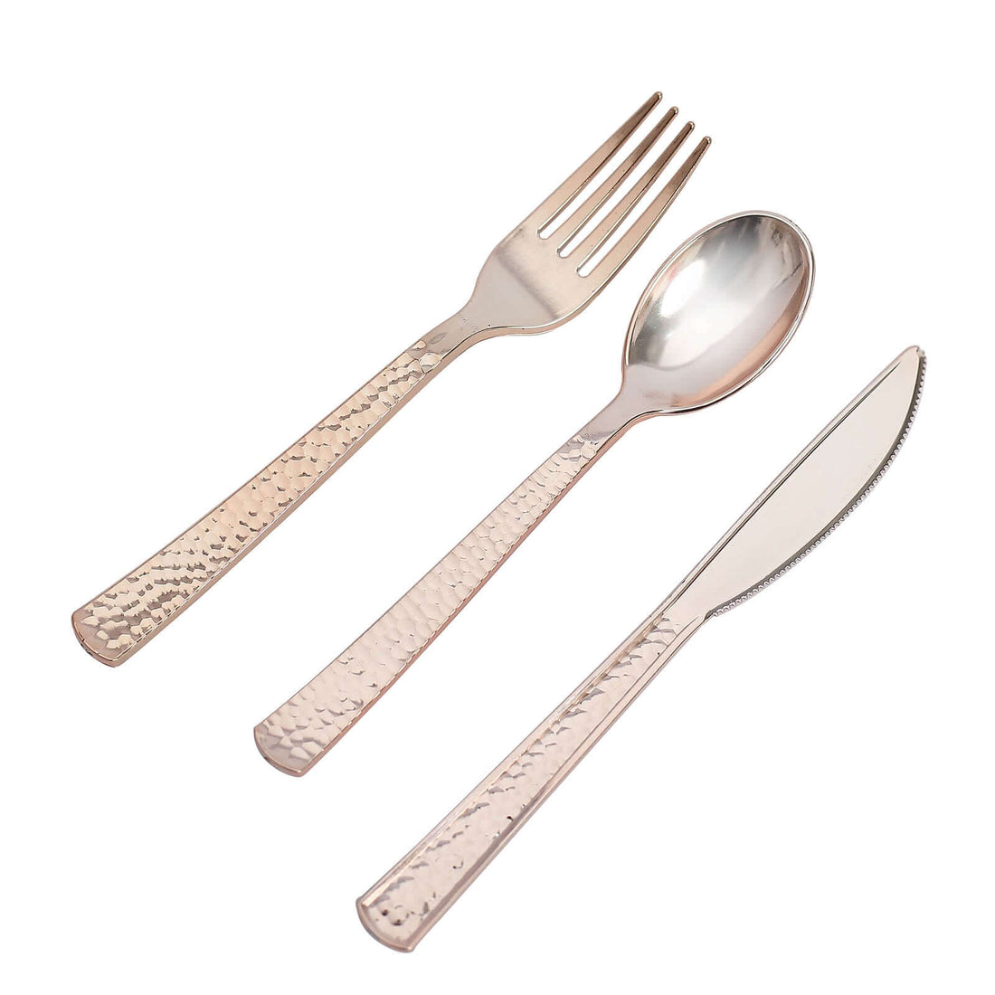 Plastic Silverware Set 7" Rose Gold with Hammered Design | eFavormart