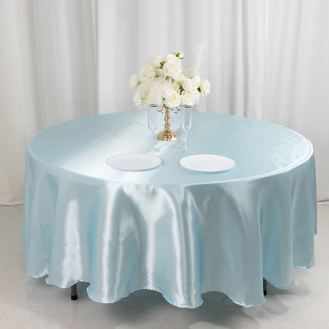 Satin Round Tablecloth 108" Light Blue | eFavormart