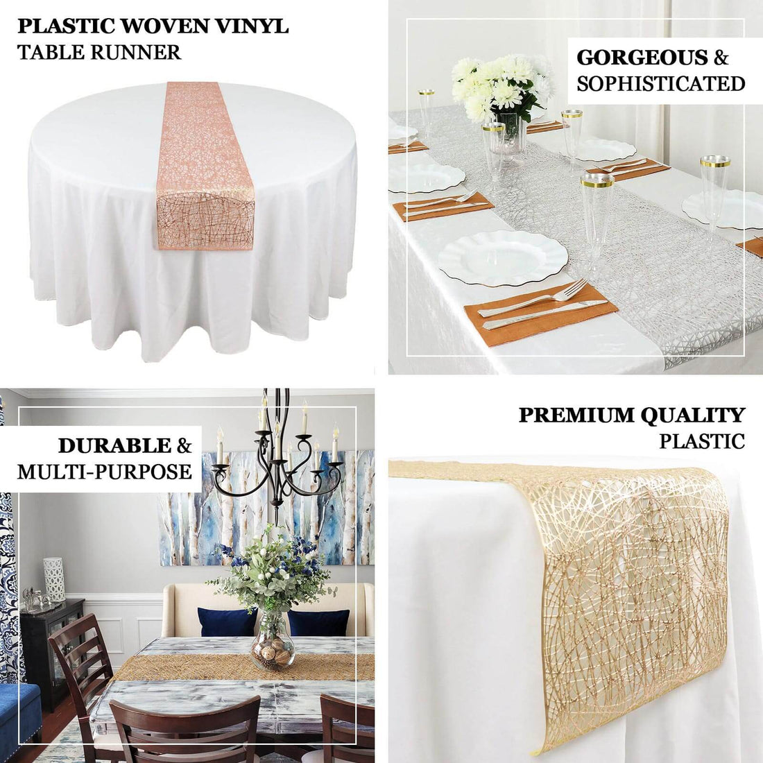 Woven Vinyl Table Runner 13"x6ft Gold | eFavormart