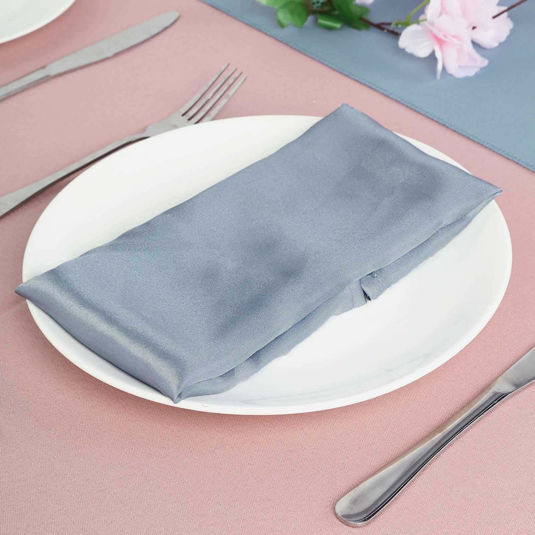 Satin Cloth Napkins 20"x20" Dusty Blue | eFavormart