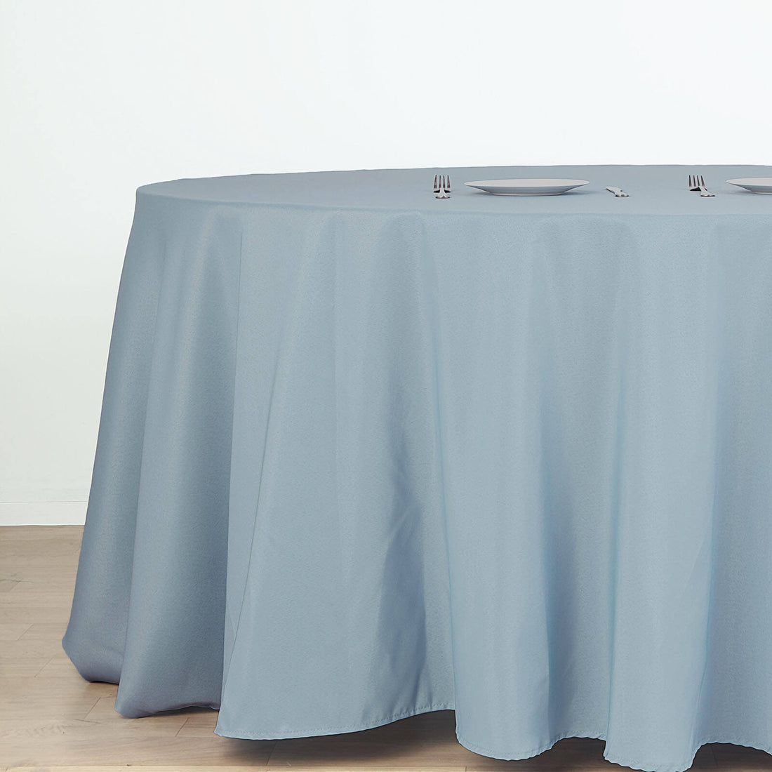 Polyester Round Tablecloth 132" Dusty Blue | eFavormart