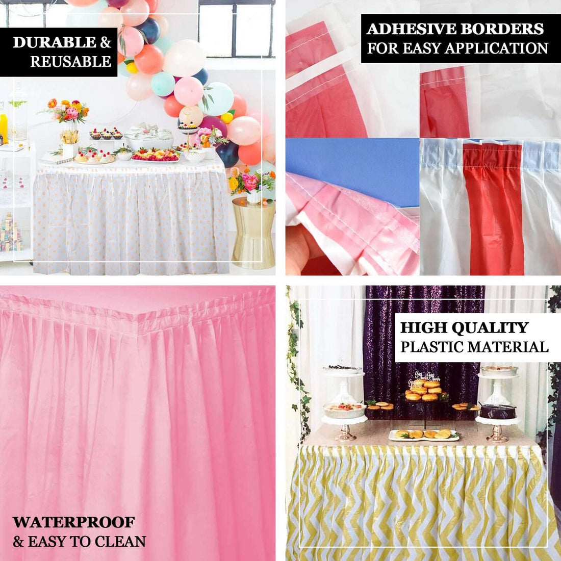5 Pack Plastic Ruffled Table Skirts 14ft Pink | eFavormart