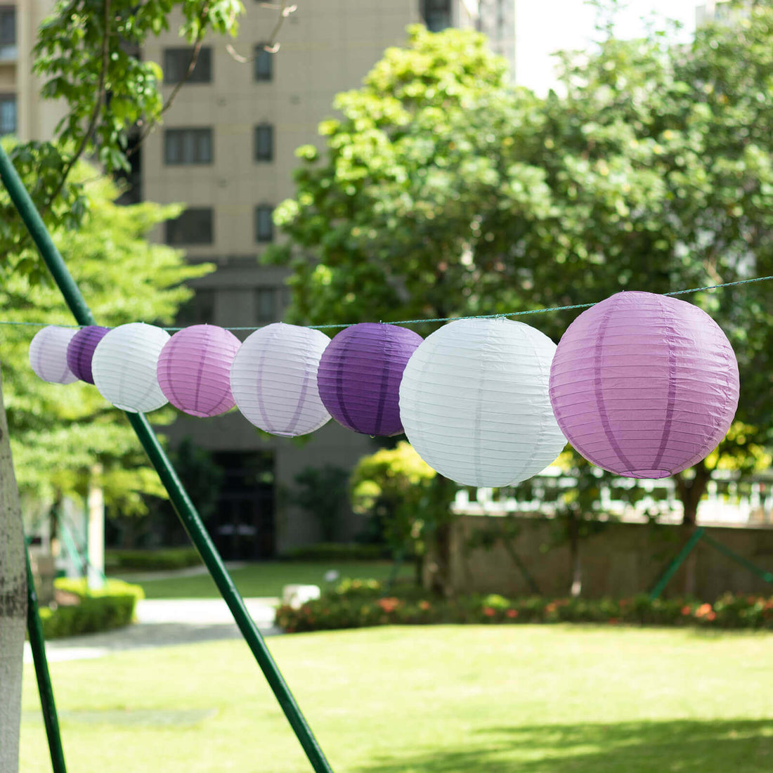 Mixed Purple White Hanging Paper Lanterns | eFavormart