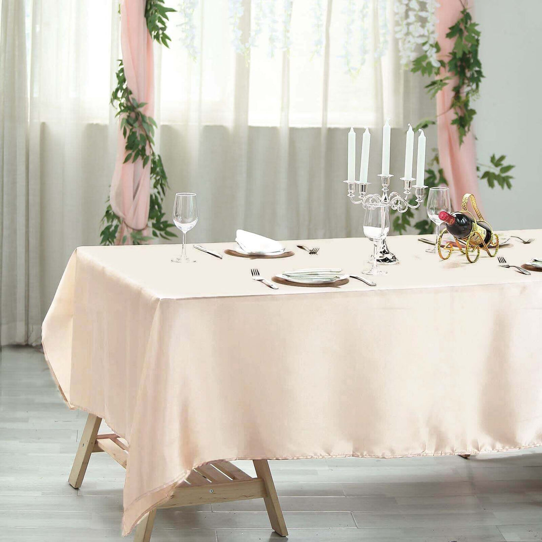 Satin Rectangle Tablecloth 60"x102" Beige | eFavormart