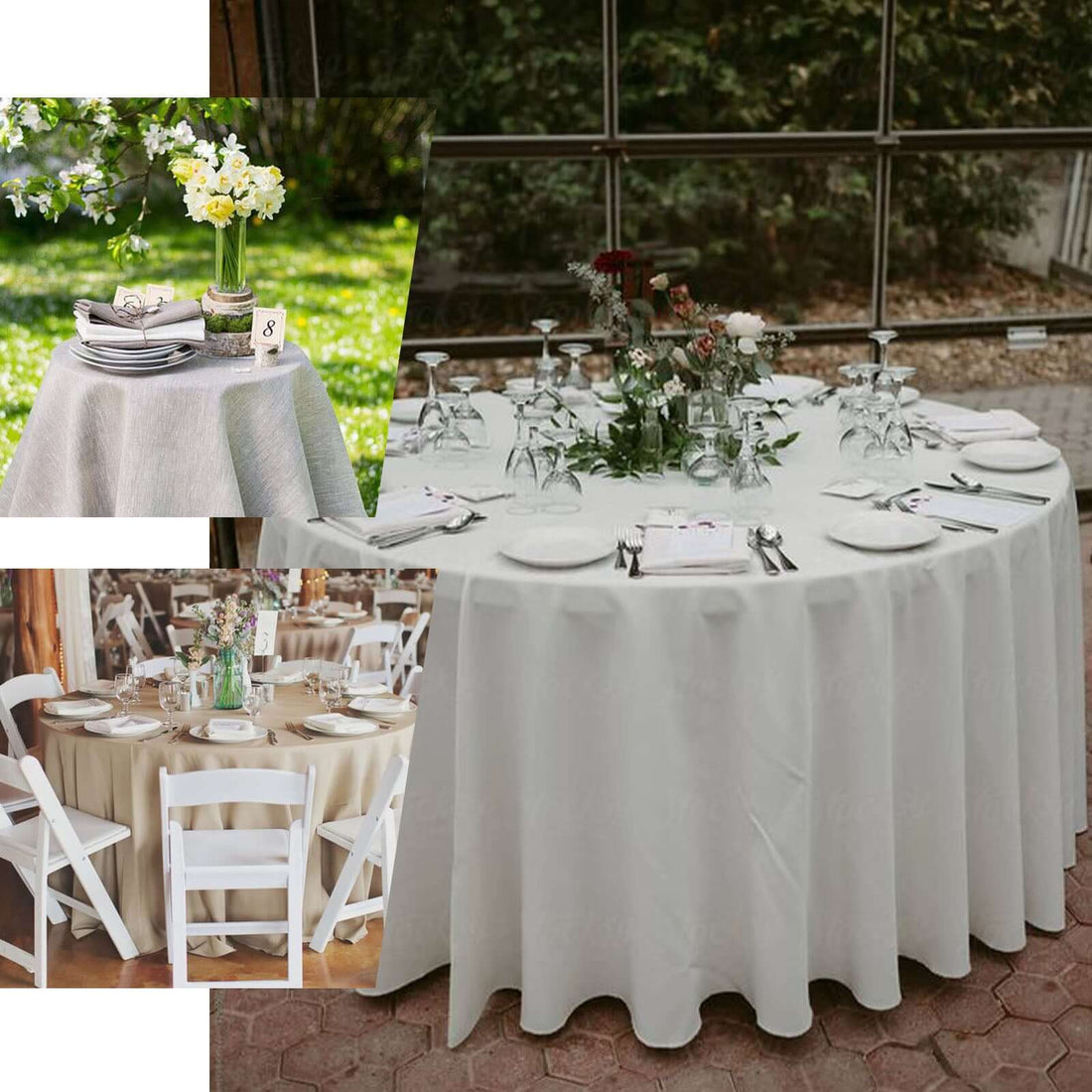 Faux Linen Round Tablecloth 108" Beige | eFavormart
