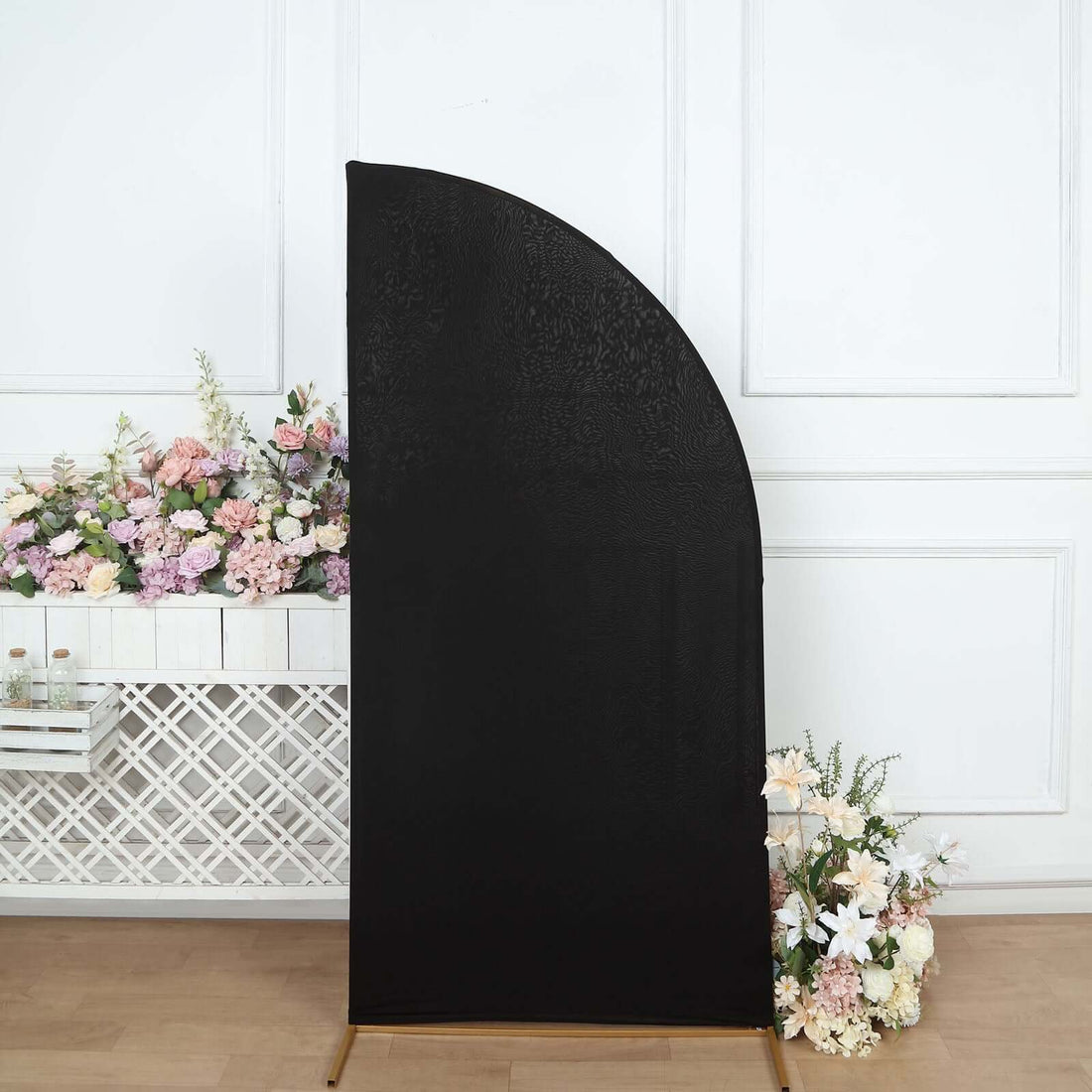 6ft Matte Black Spandex Half Moon Wedding Arch Cover | eFavormart