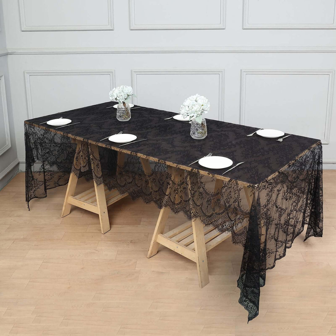 Lace Rectangle Tablecloth 60"x120" Black | eFavormart