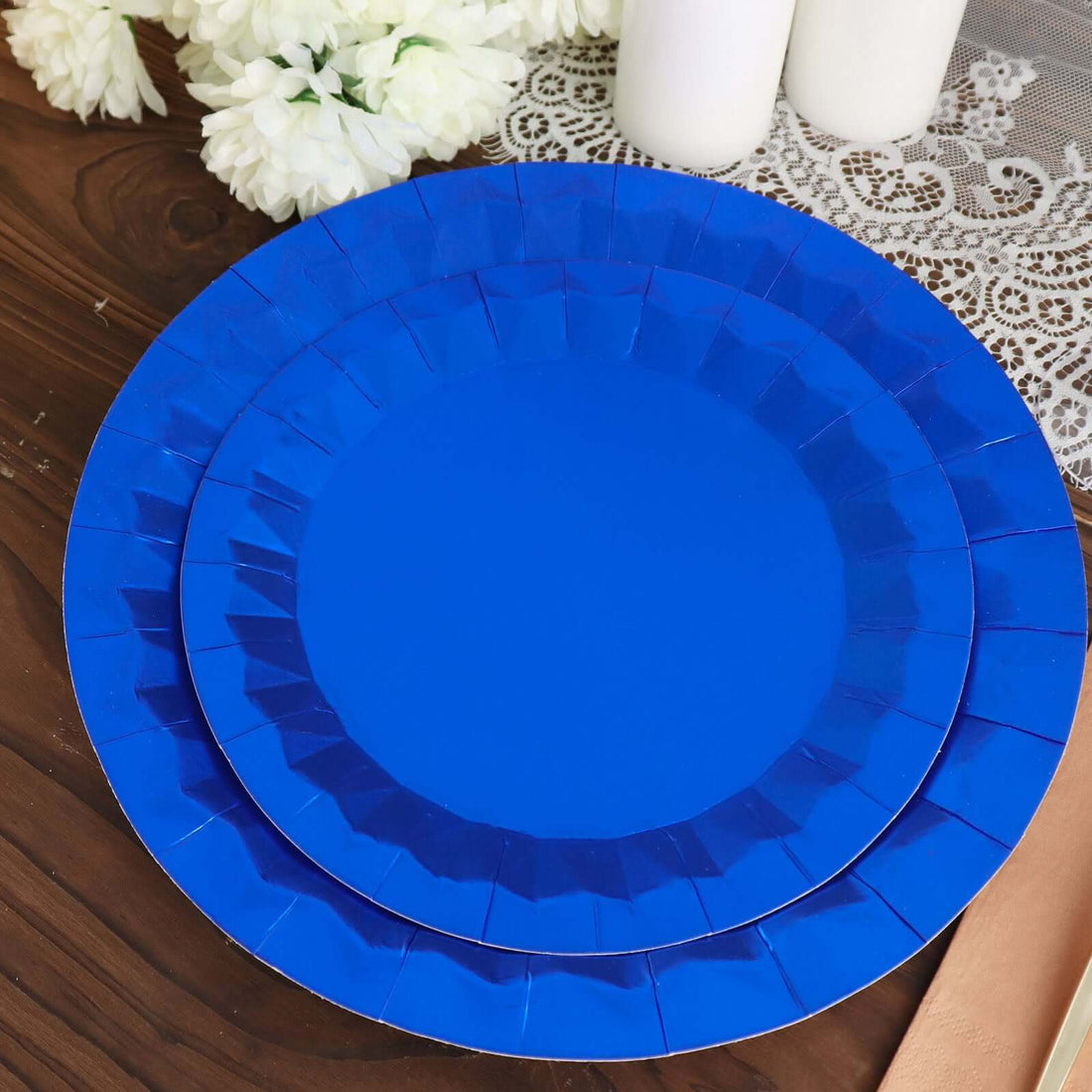 Paper Round Geometric Charger Plates 12" Royal Blue | eFavormart