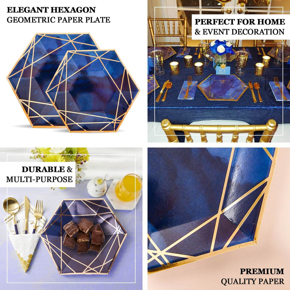 25pk 7" Hexagon Plates Paper Gold Rim Emerald | eFavormart