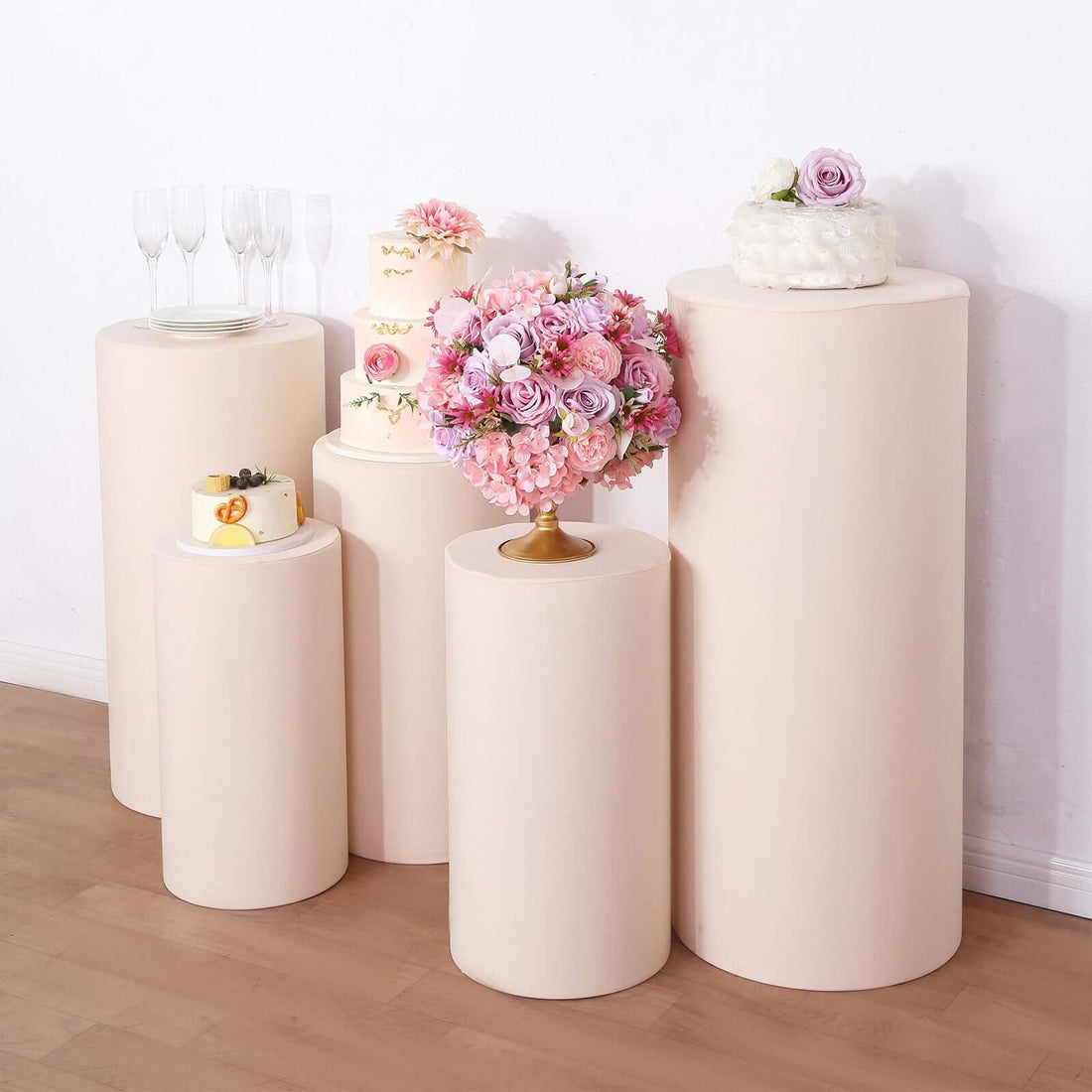 5 Blush Cylinder Pillar Prop Covers | eFavormart