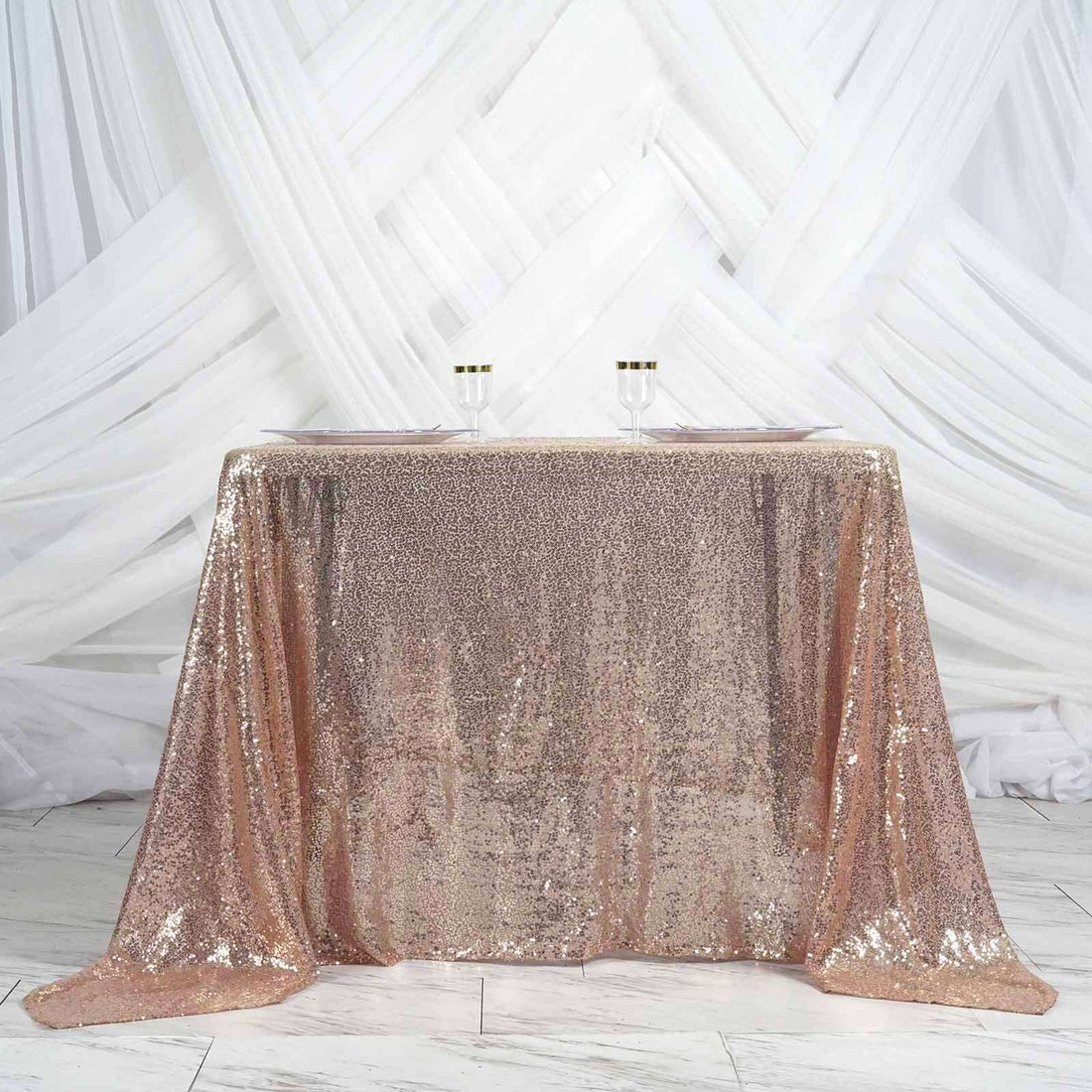 Sequin Table Overlay 90"x90" Blush | eFavormart