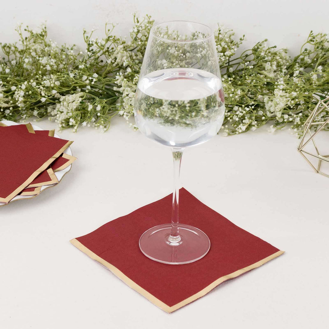 50pk Paper Napkins 2-Ply Gold Foil Edge Burgundy | eFavormart