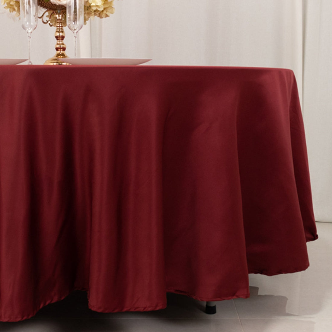 Lamour Satin Tablecloth 108" Burgundy | eFavormart