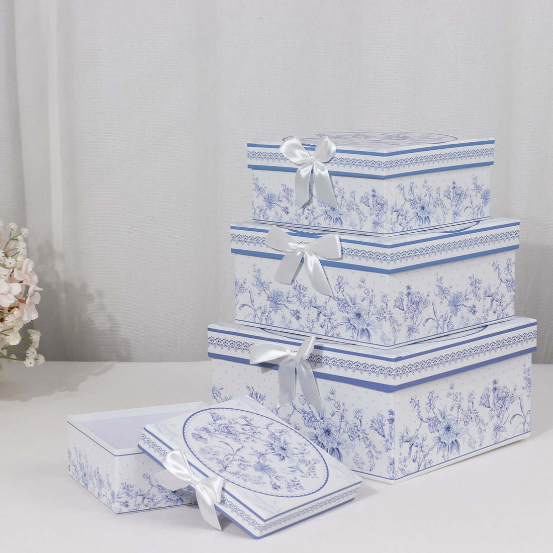 Cardstock Nesting Gift Boxes 6",7",8",9" White Blue | eFavormart