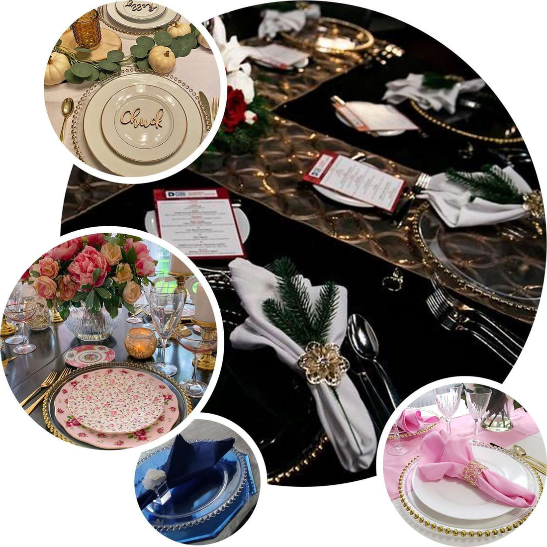 Beaded Rim Acrylic Charger Plates Transparent Blush 13" | eFavormart