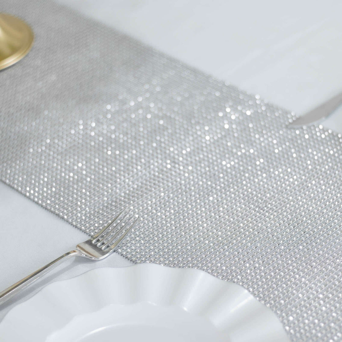 Rhinestone Table Runner 10"x108" Silver | eFavormart