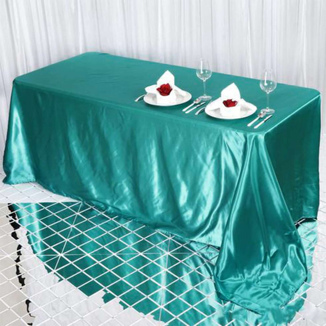 Satin Tablecloth 90"x132" Turquoise | eFavormart
