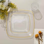 Plastic Square Dessert Plates 7" Clear/Gold | eFavormart