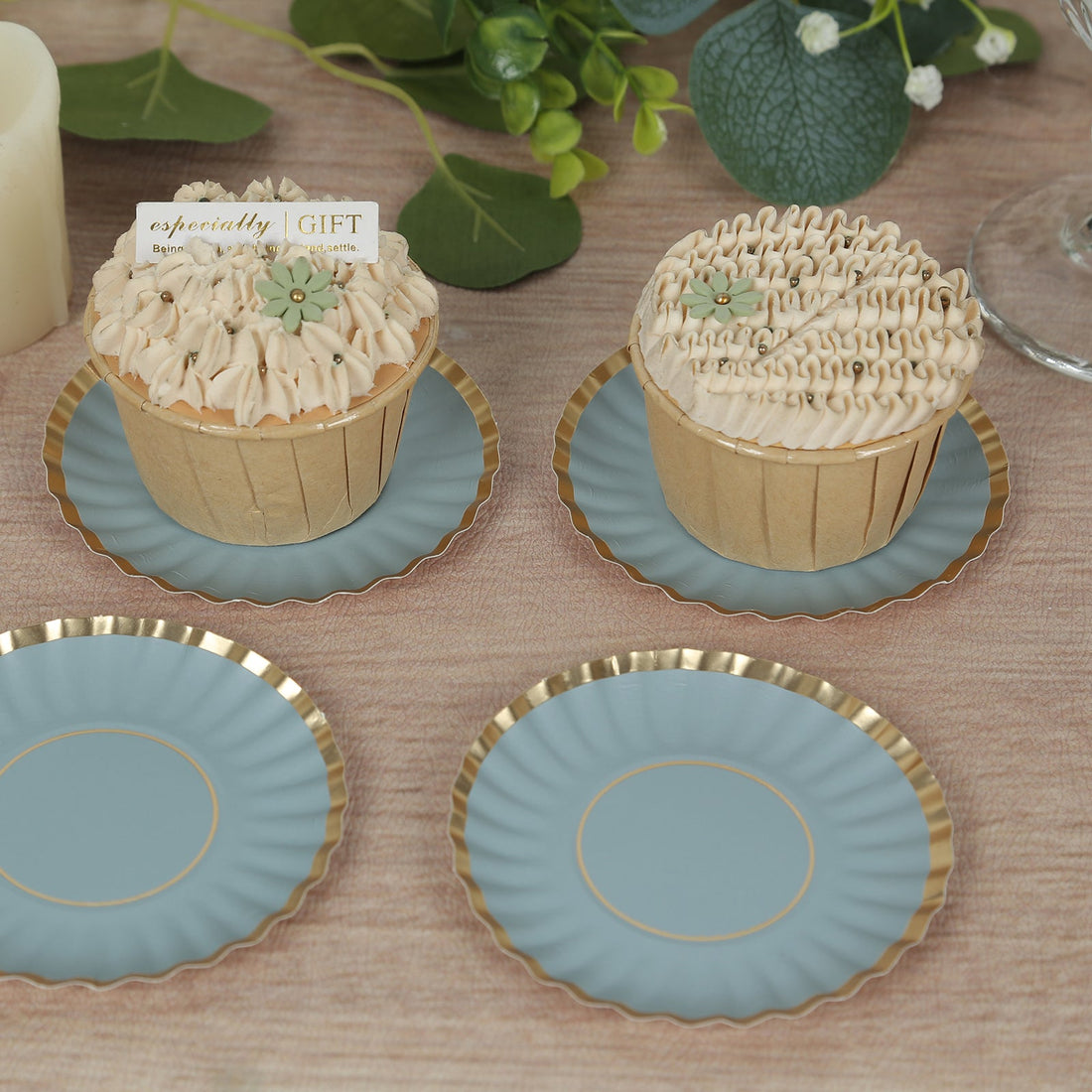 Paper Round Mini Dessert Plates 3.5" Dusty Blue | eFavormart