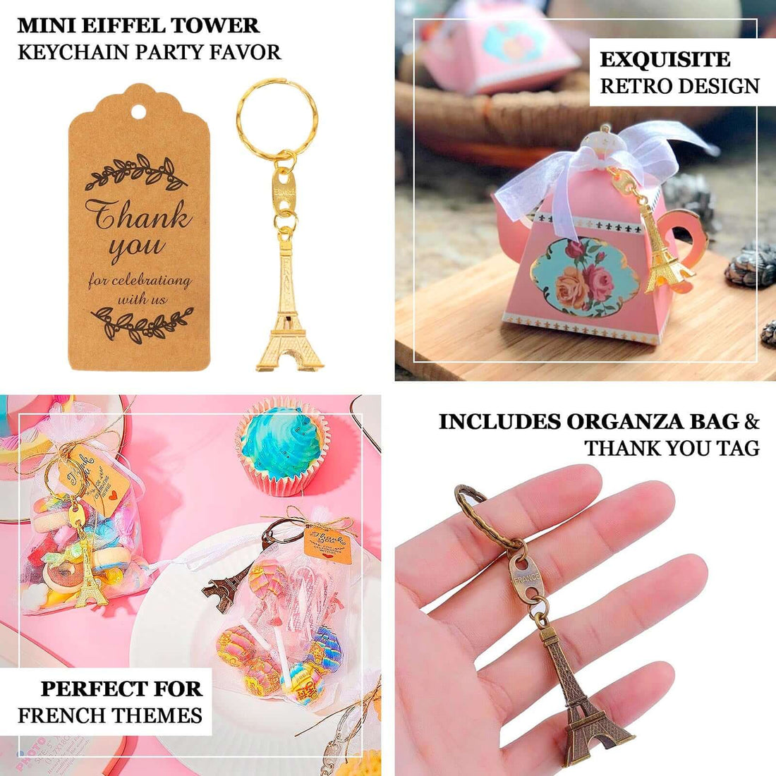 10-Pack Bronze Eiffel Tower Keychains | eFavormart
