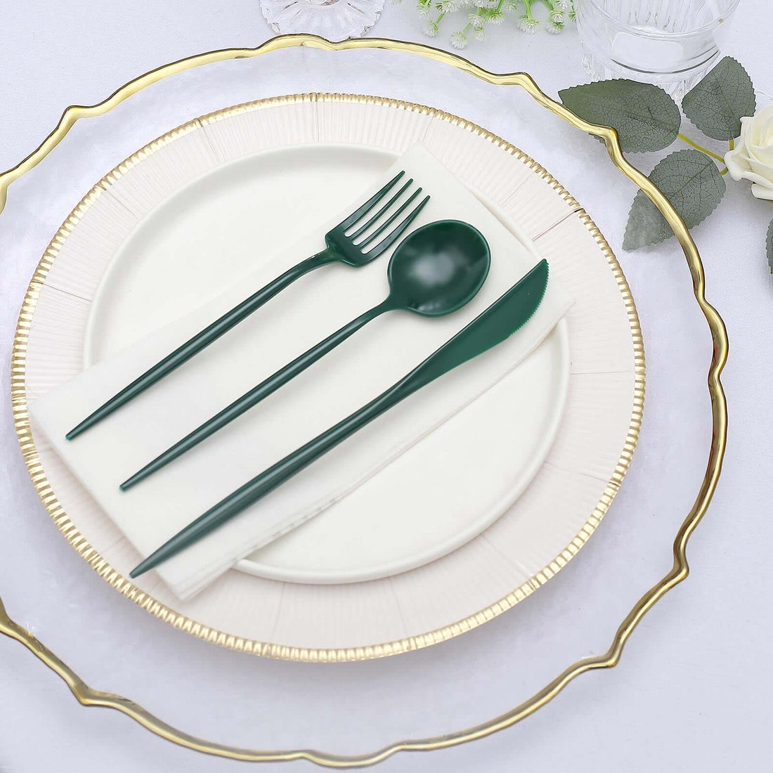 50 Pack Plastic Utensil Set Emerald Green | eFavormart