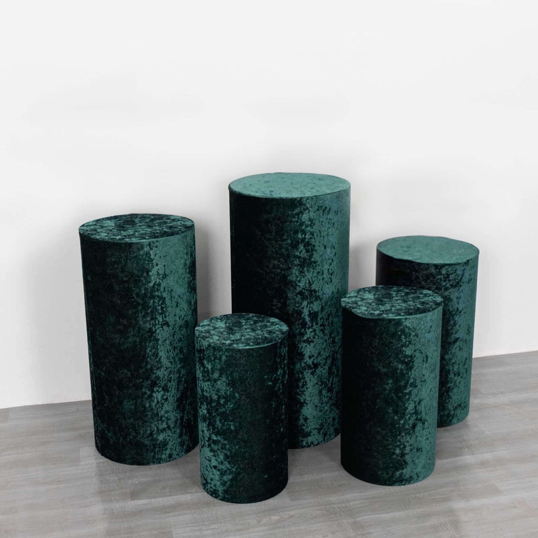 5 Green Crushed Velvet Cylinder Pillar Prop Covers | eFavormart