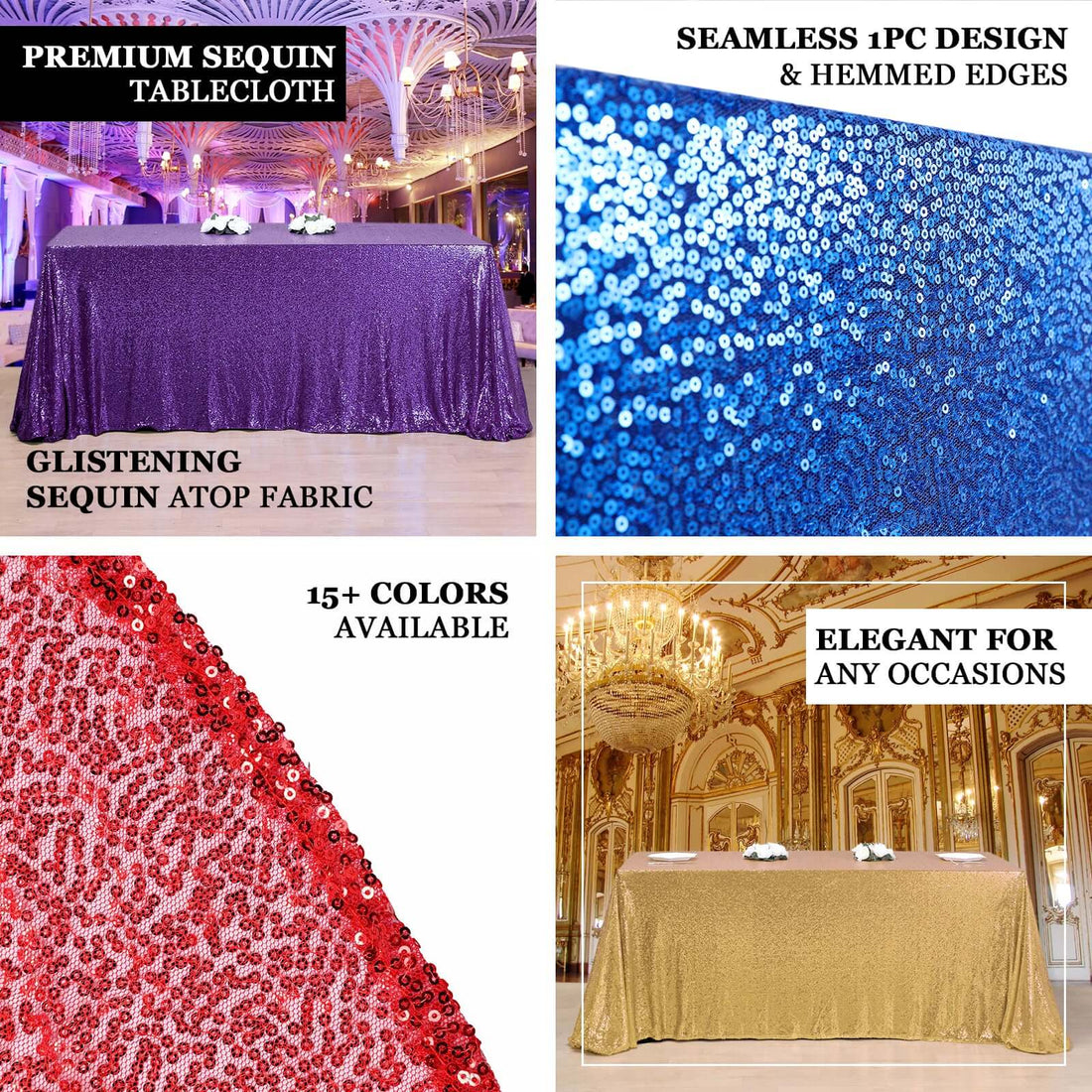 Sequin Tablecloth 90"x132" Silver | eFavormart