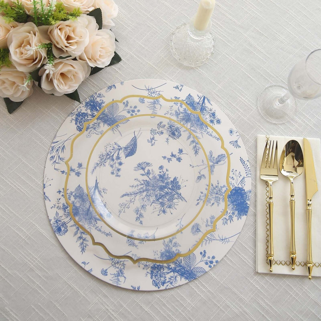 Paper Charger Plates French Toile 13" White/Blue | eFavormart