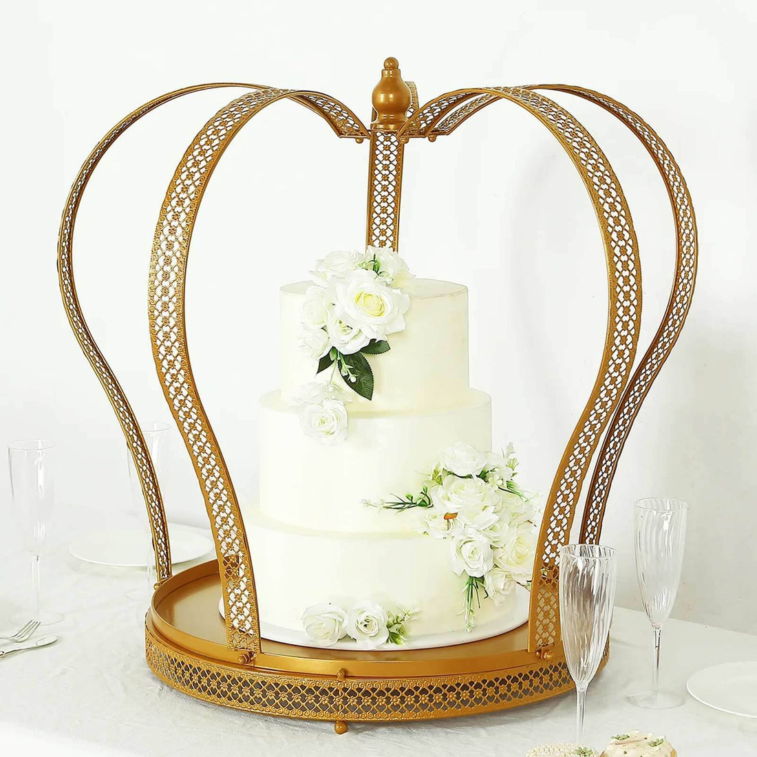Metal Crown Wedding Cake Stand 26" Gold | eFavormart