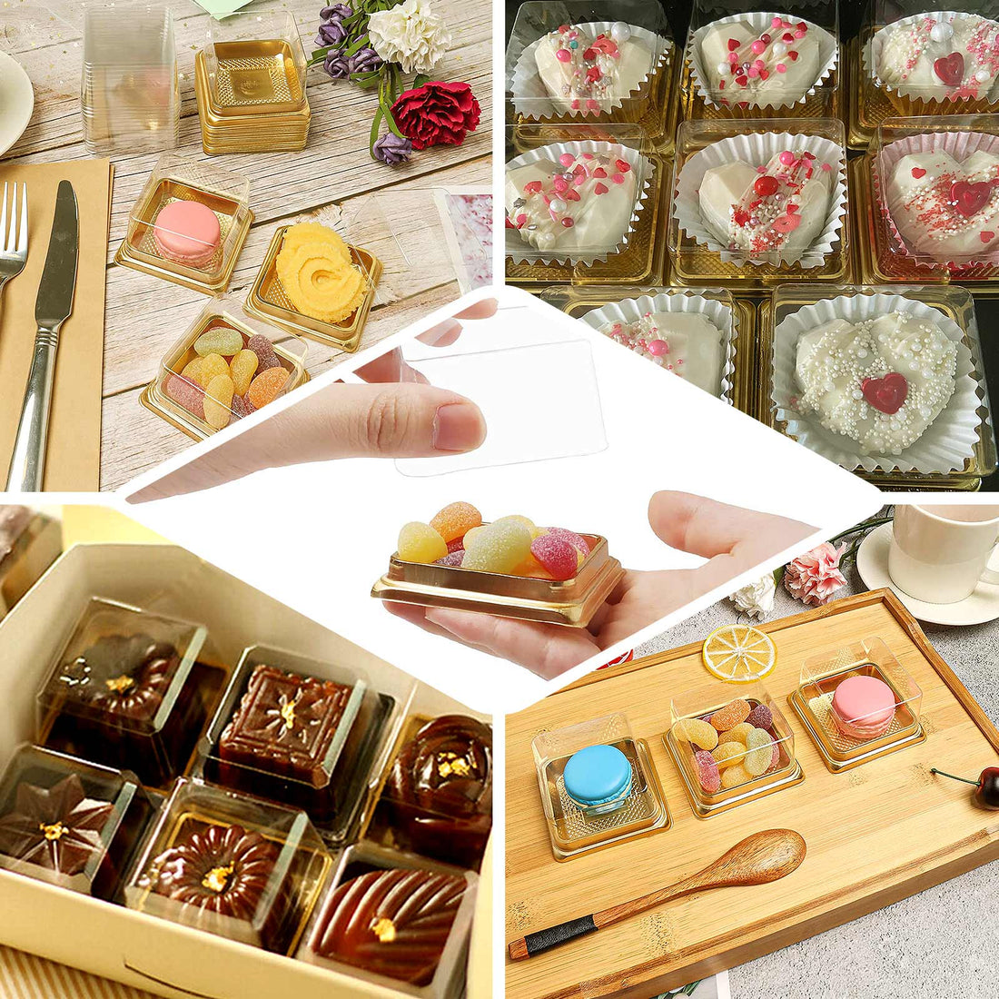 Gold and Clear Square Favor Containers | eFavormart