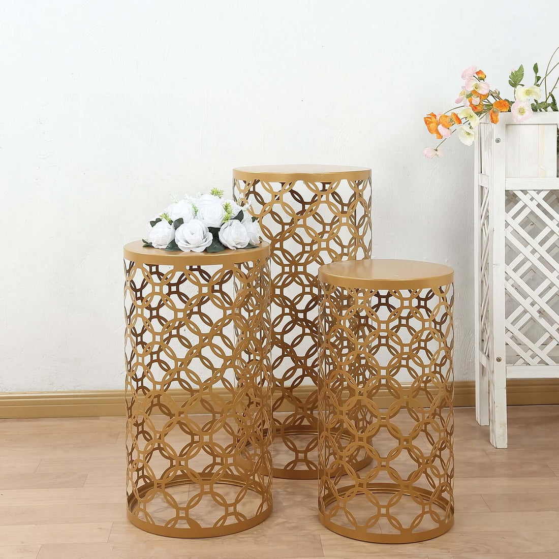 Gold Metal Cylinder Plinth Stands | eFavormart