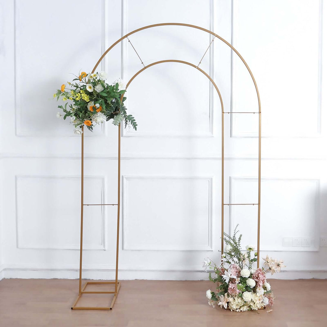 8ft Gold Metal Double Arch Wedding Backdrop | eFavormart