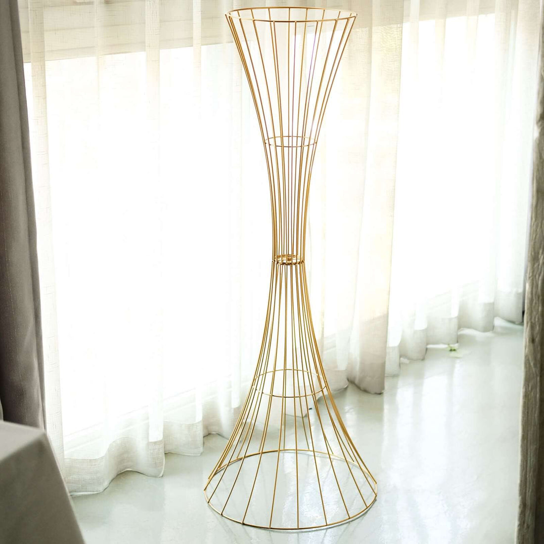 Gold Metal Wire Trumpet Shaped Flower Stand - 48" Tall | eFavormart