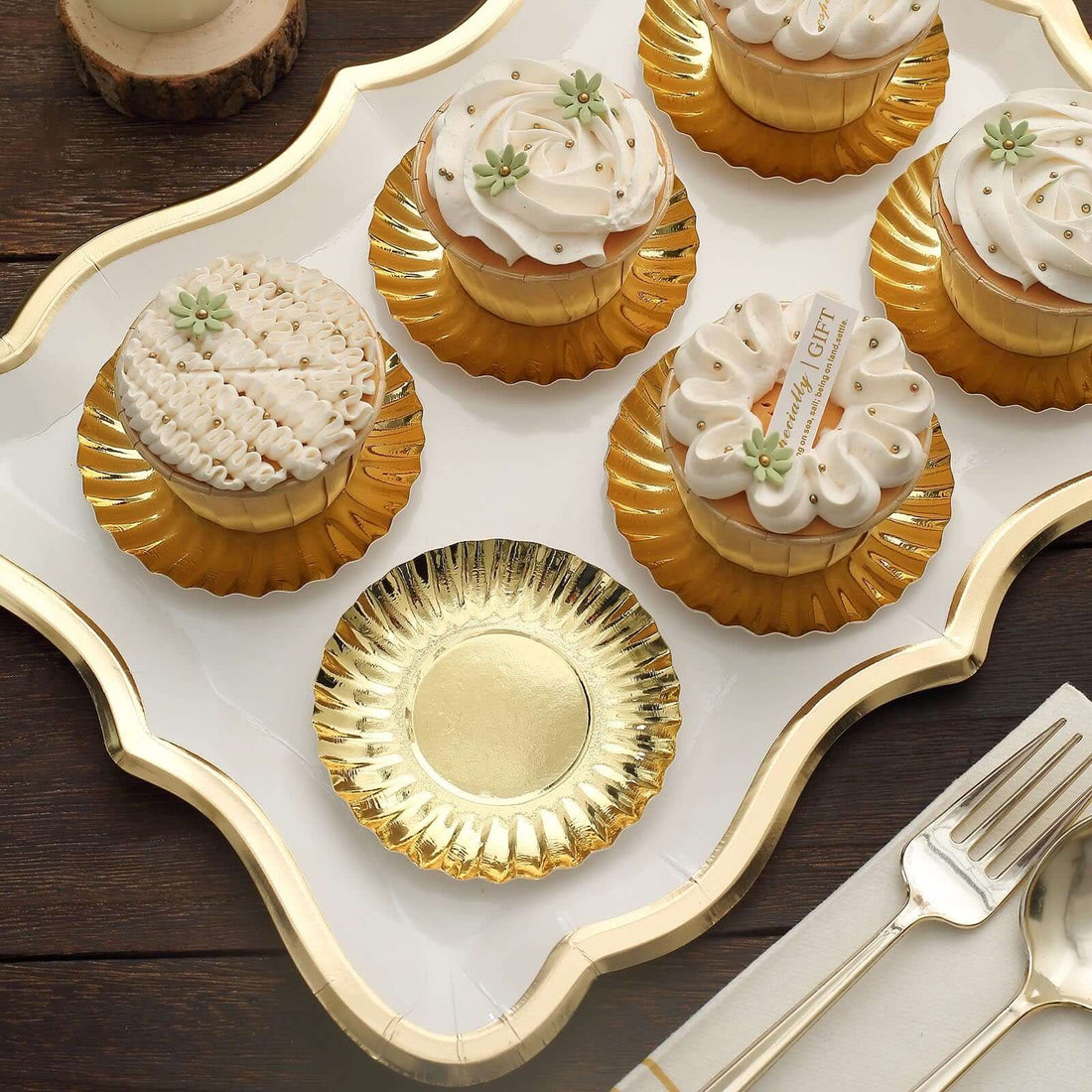 Mini Paper Dessert Plates 3.5" Metallic Gold Scalloped | eFavormart