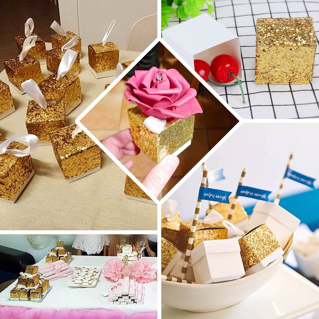 25 Pack Gold Sequin Mini Gift Boxes | eFavormart