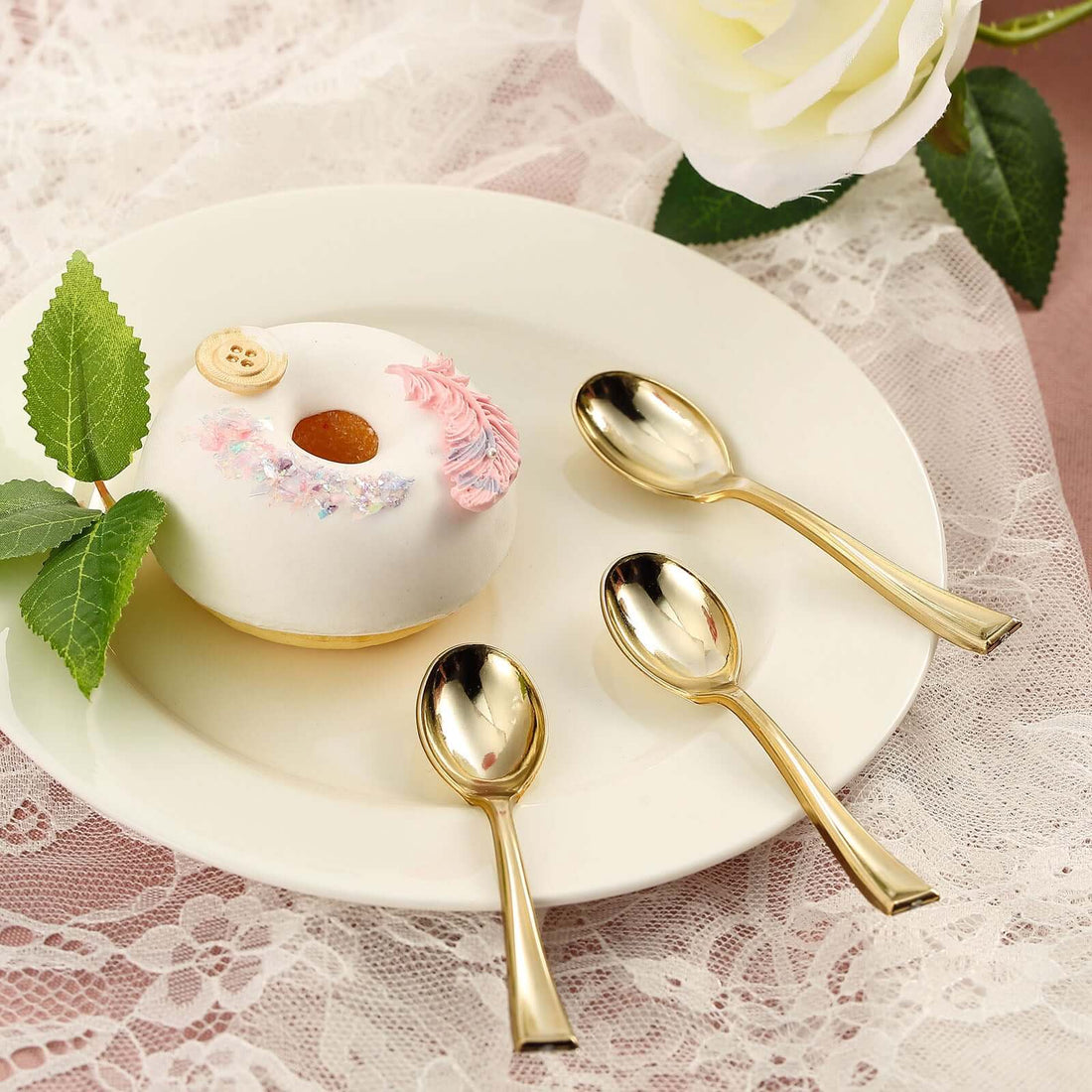 Plastic Mini Dessert Spoons 4" Gold | eFavormart
