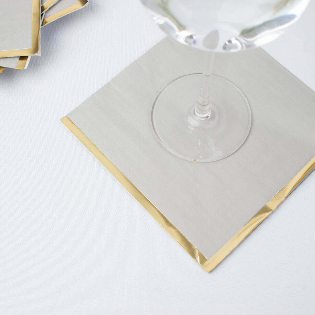Paper Beverage Napkins 6.5"x6.5" Gray with Gold Foil Edge | eFavormart