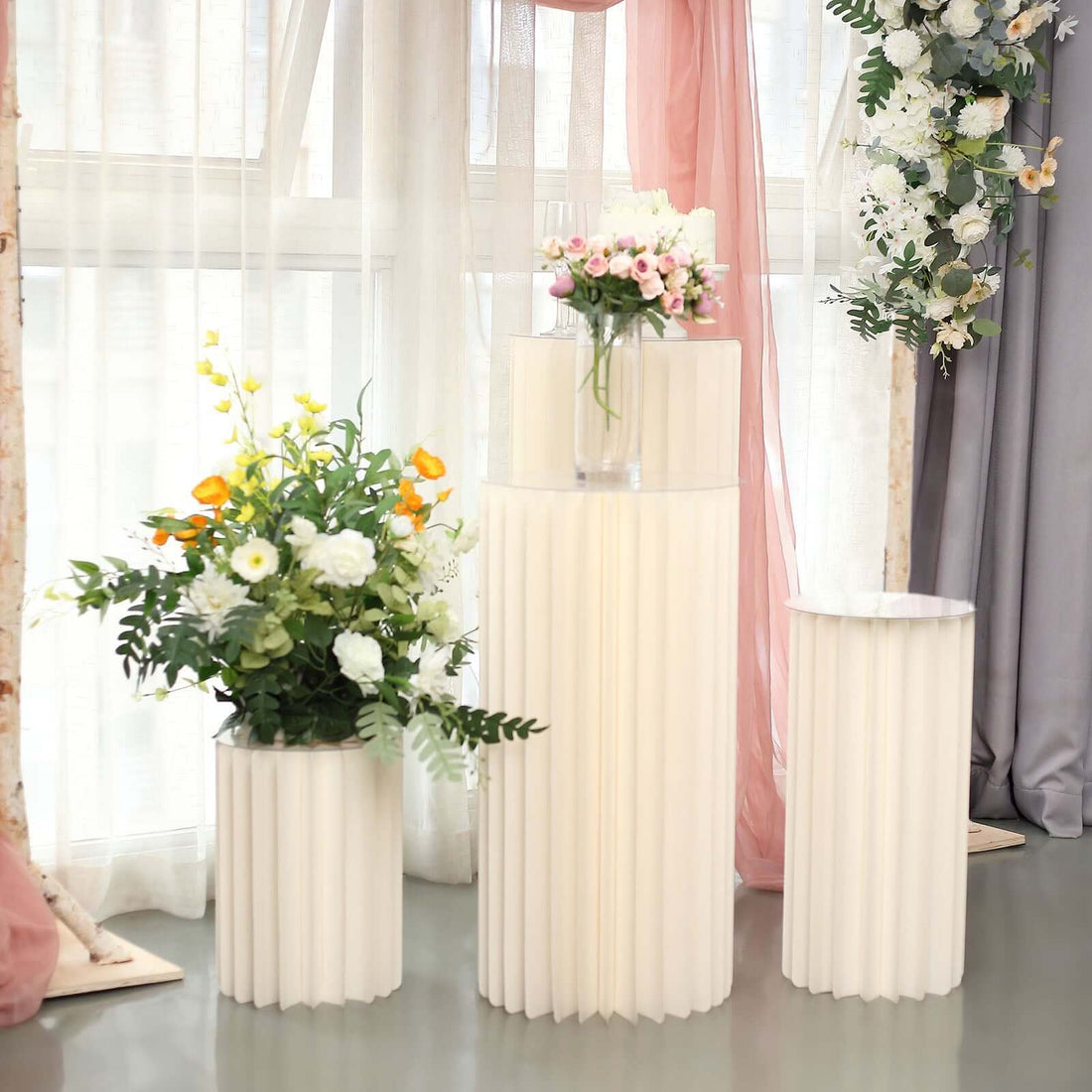 Ivory 40" Cylinder Pedestal Stand Display | eFavormart
