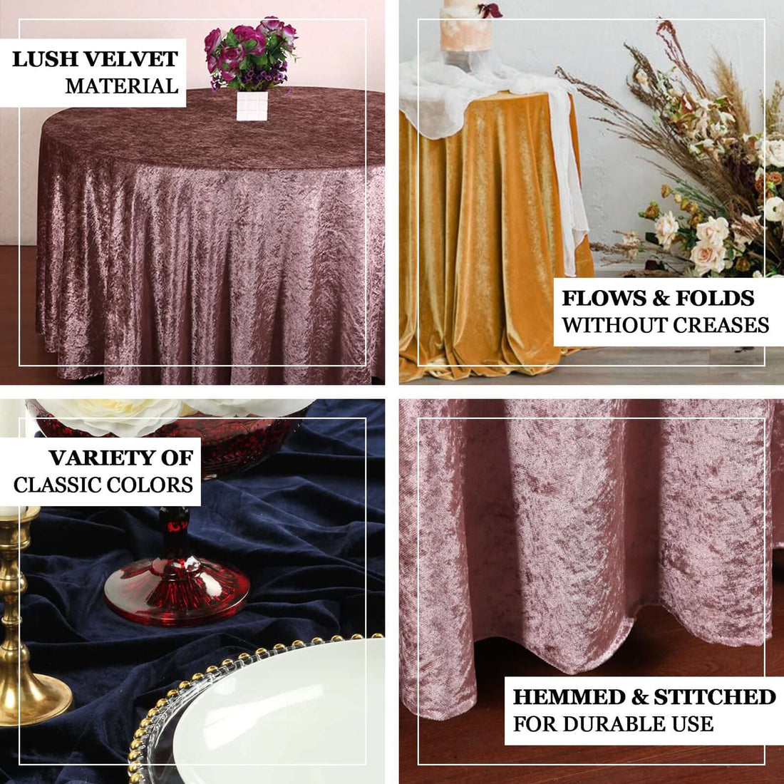 Velvet Round Tablecloth 120" Ivory | eFavormart