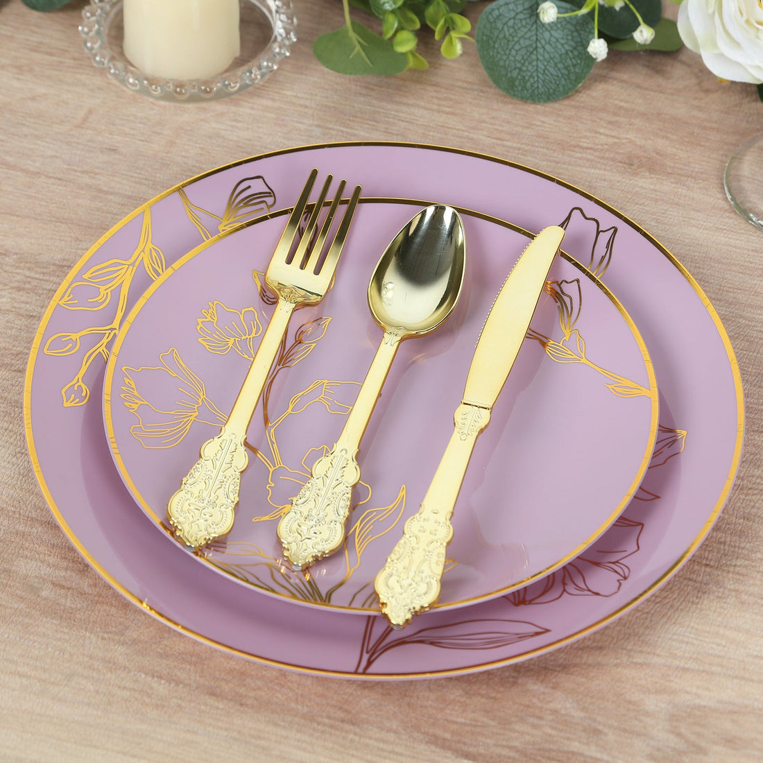 Plastic Floral Dinner & Dessert Plates 8",10" Lavender | eFavormart