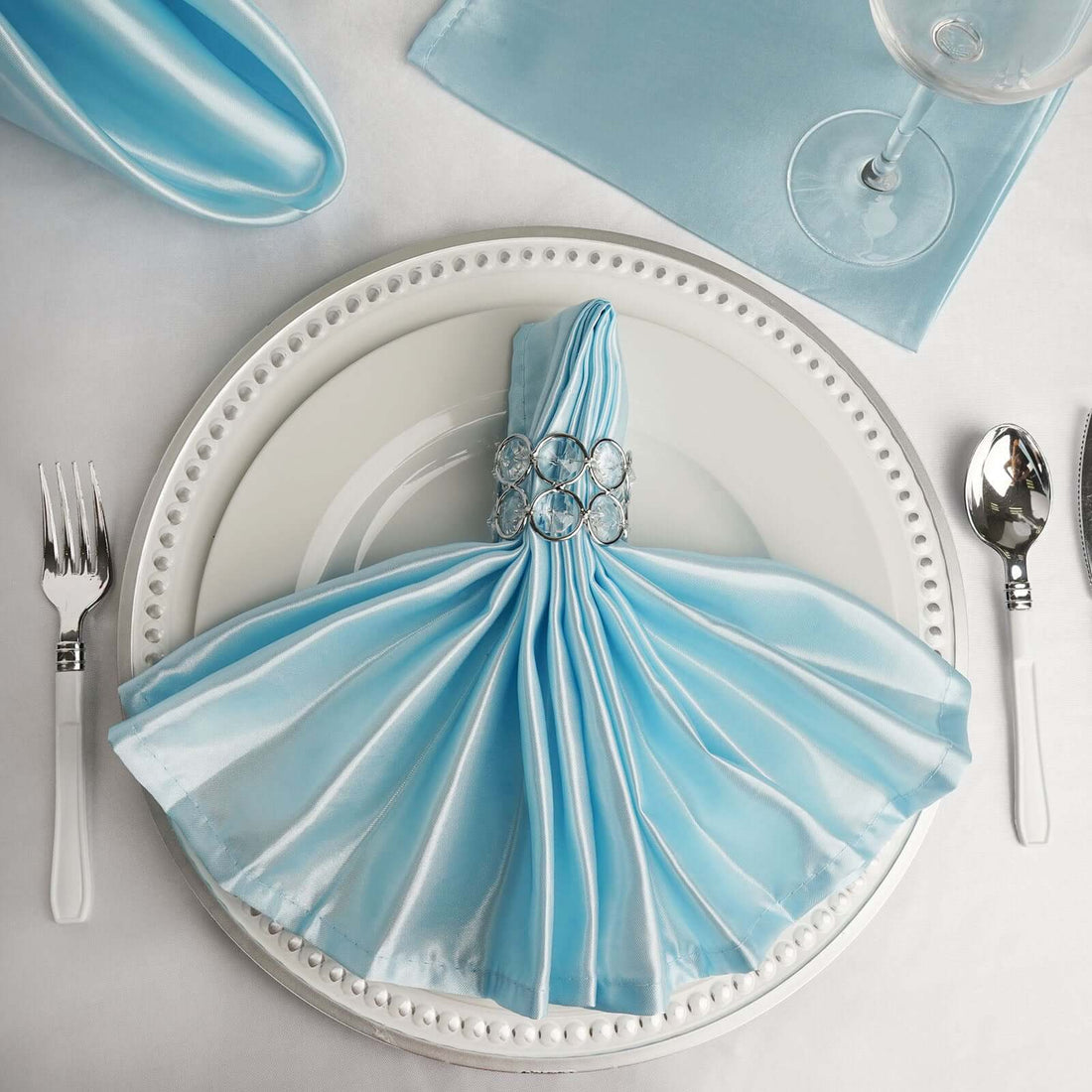 Satin Cloth Napkins 20"x20" Light Blue | eFavormart