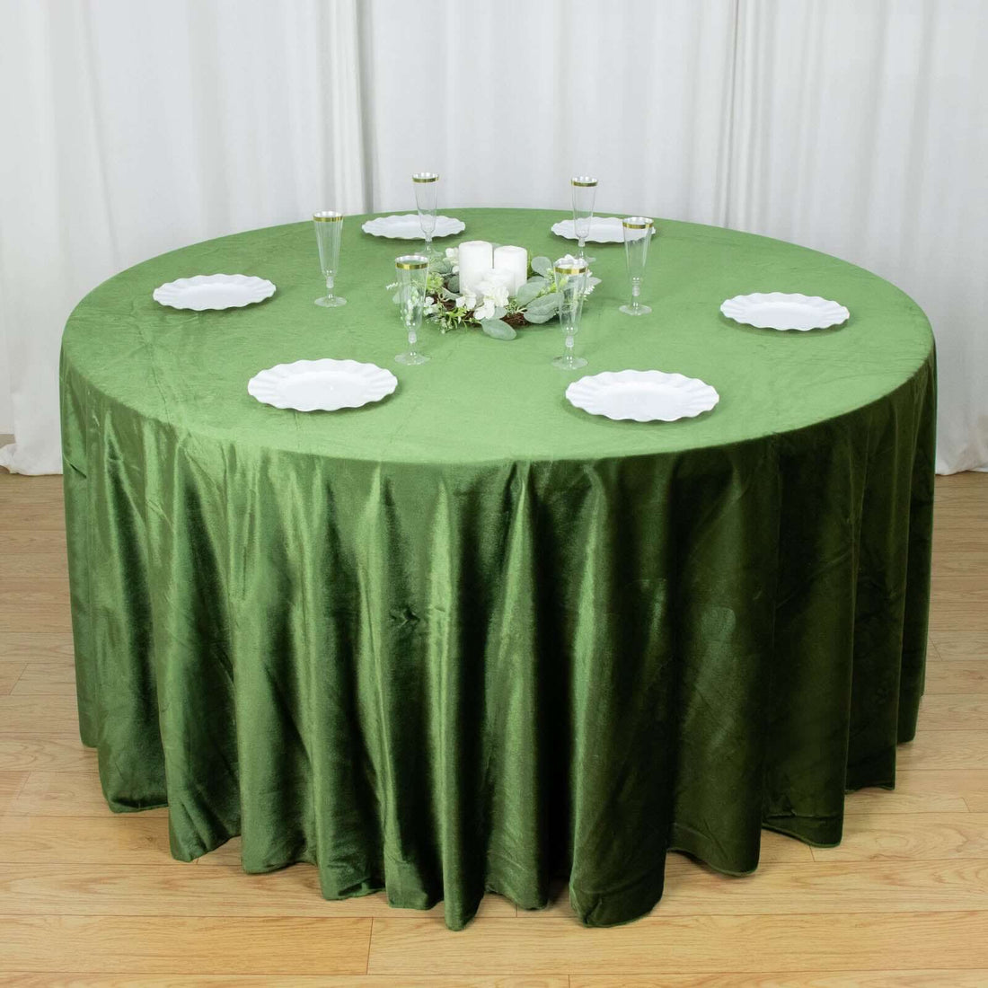 Velvet Round Tablecloth 120" Olive Green | eFavormart