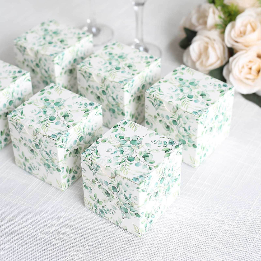 25-Pack White Green Eucalyptus Gift Boxes 3"x3"x3" | eFavormart
