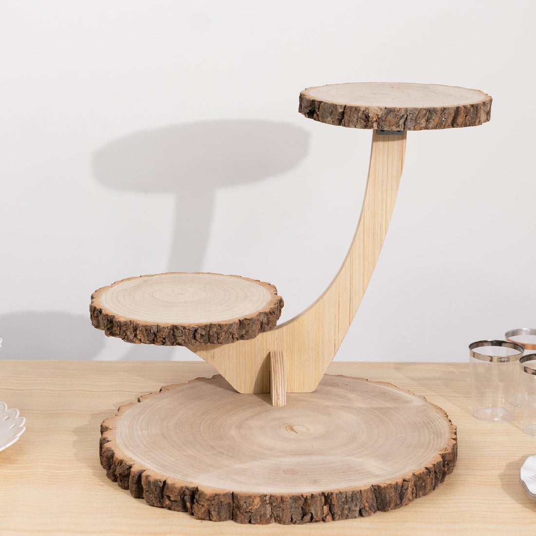 3-Tier Tree Branch Style Wooden Cupcake Stand Natural 17" | eFavormart