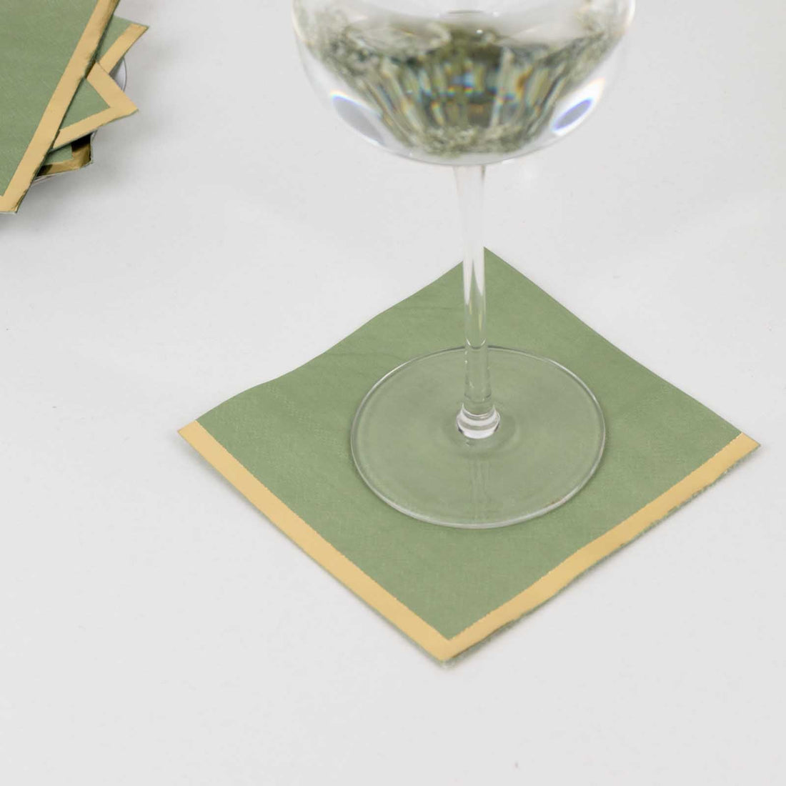 50pk Cocktail Napkins Paper Gold Foil Sage Green | eFavormart