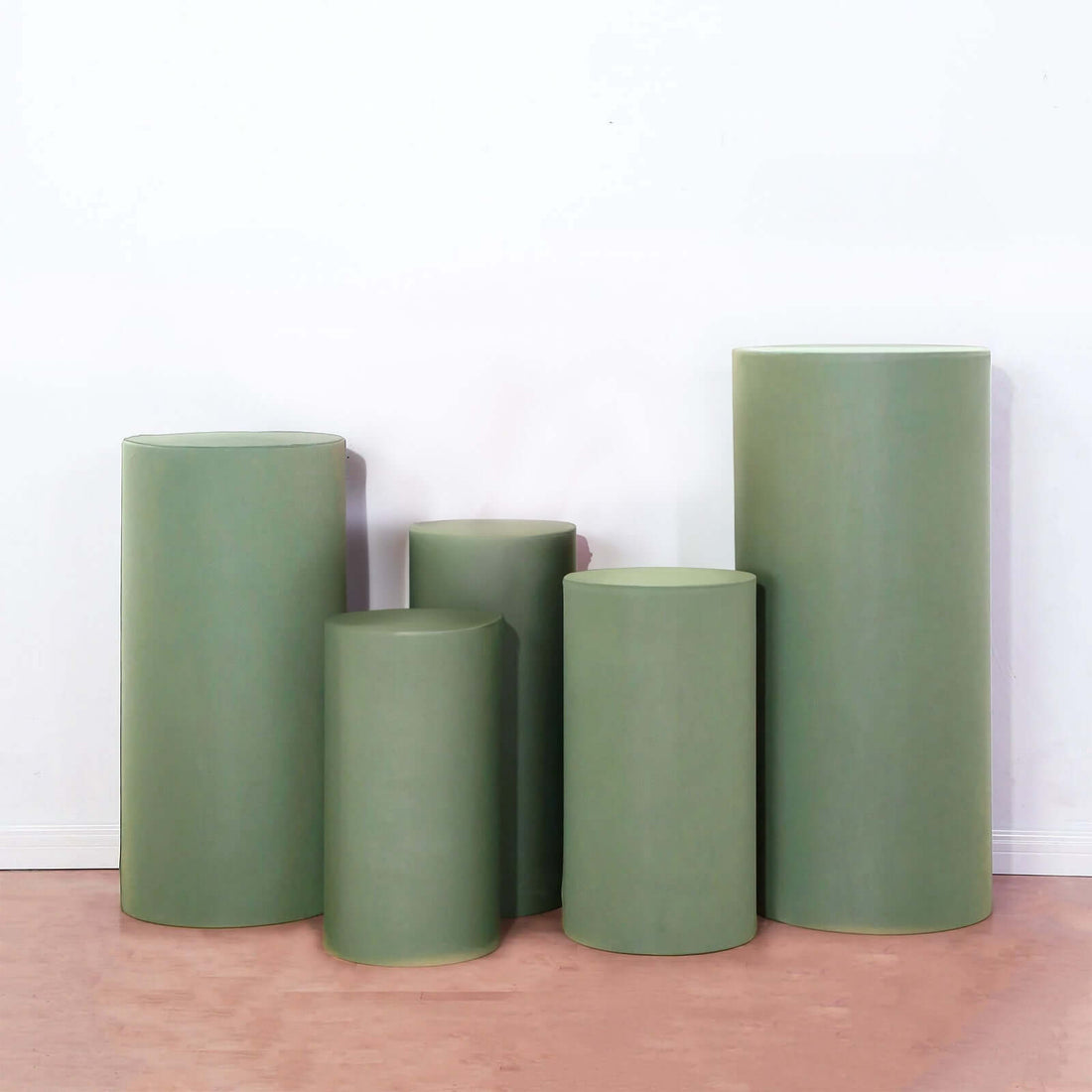 5 Dusty Sage Green Cylinder Pillar Prop Covers | eFavormart