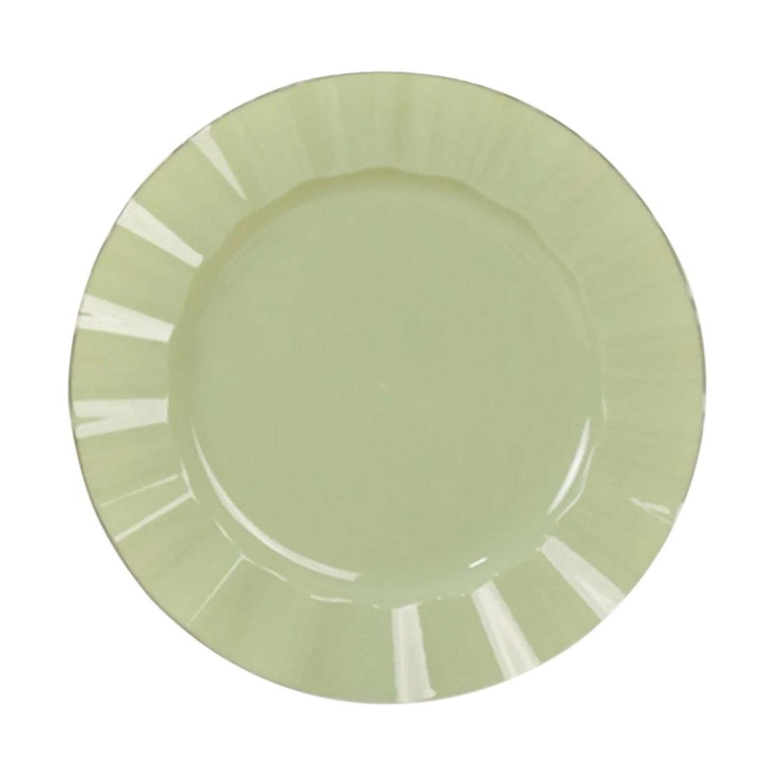 Plastic Round Ruffled Dinner Plates 11" Sage Green/Gold | eFavormart