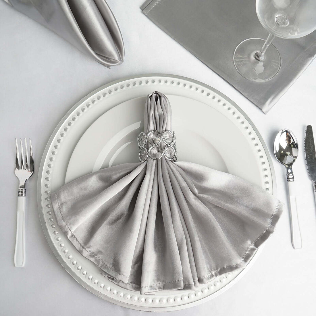 Satin Cloth Napkins 20"x20" Silver | eFavormart