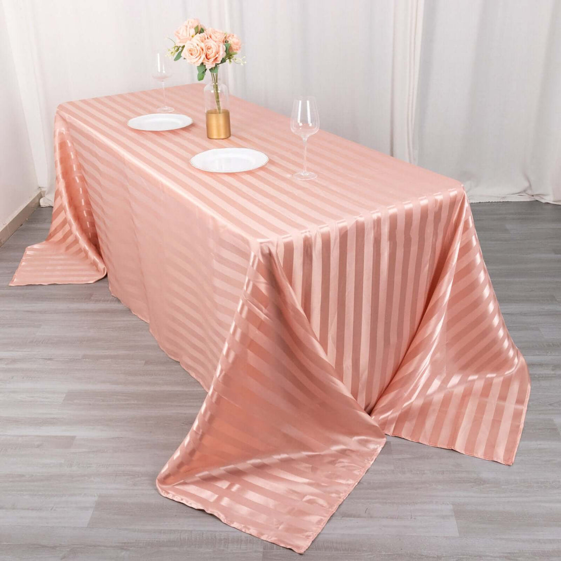 Satin Stripe Tablecloth 90"x132" Dusty Rose | eFavormart