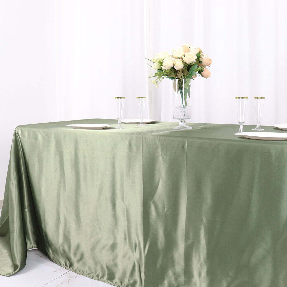 Satin Tablecloth 90"x132" Dusty Sage Green | eFavormart